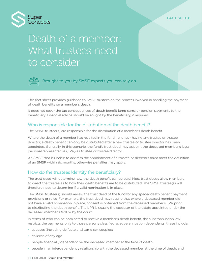 SMSF Death Benefits: Trustee Guide | PDF | Law