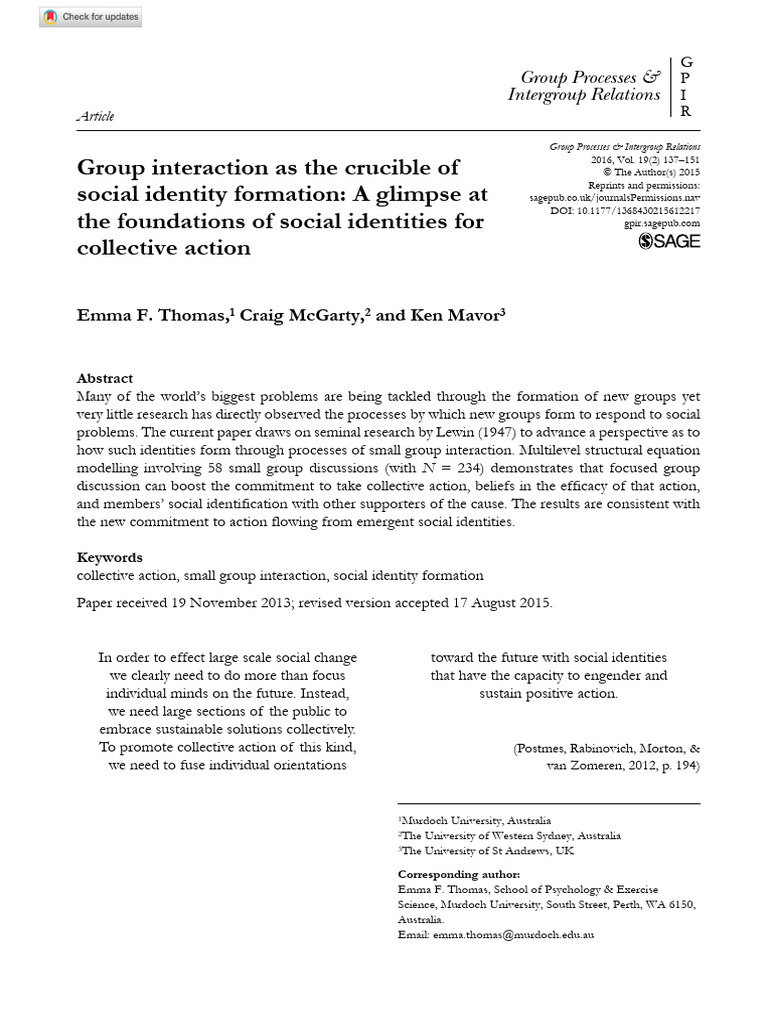 Group Interaction As The Crucible of Social Identity Formation: A ...