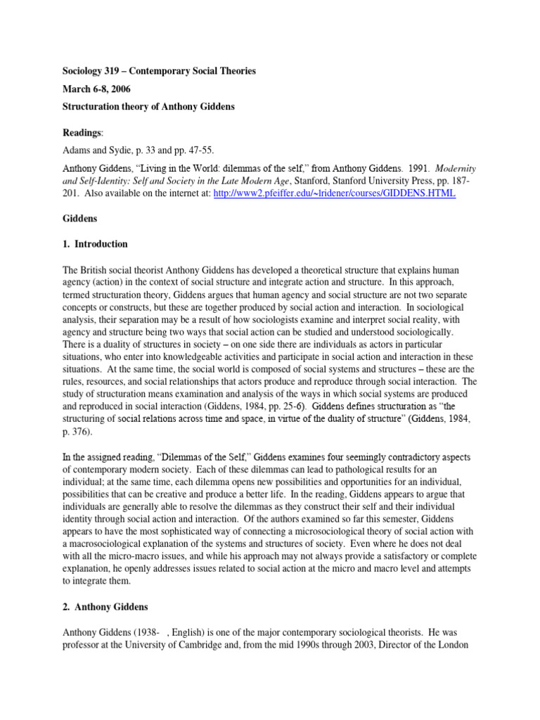 Giddens' Structuration Theory Explained | PDF | Sociology | Social ...