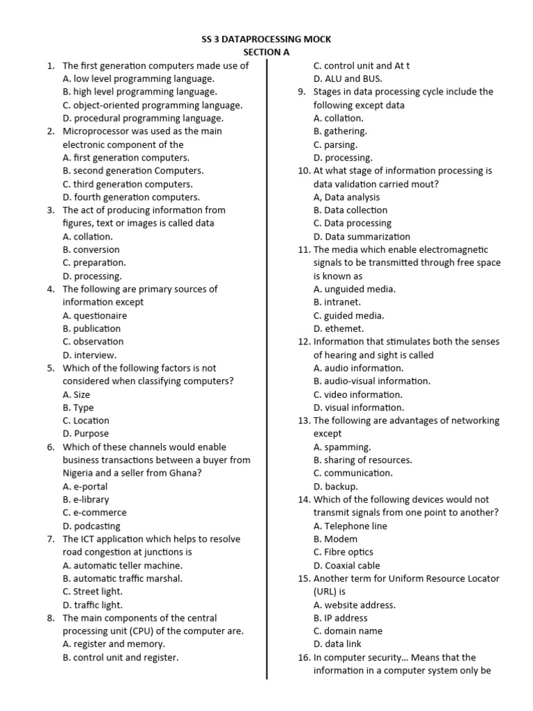 Data Processing Mock Exam Questions | PDF | Internet | Databases