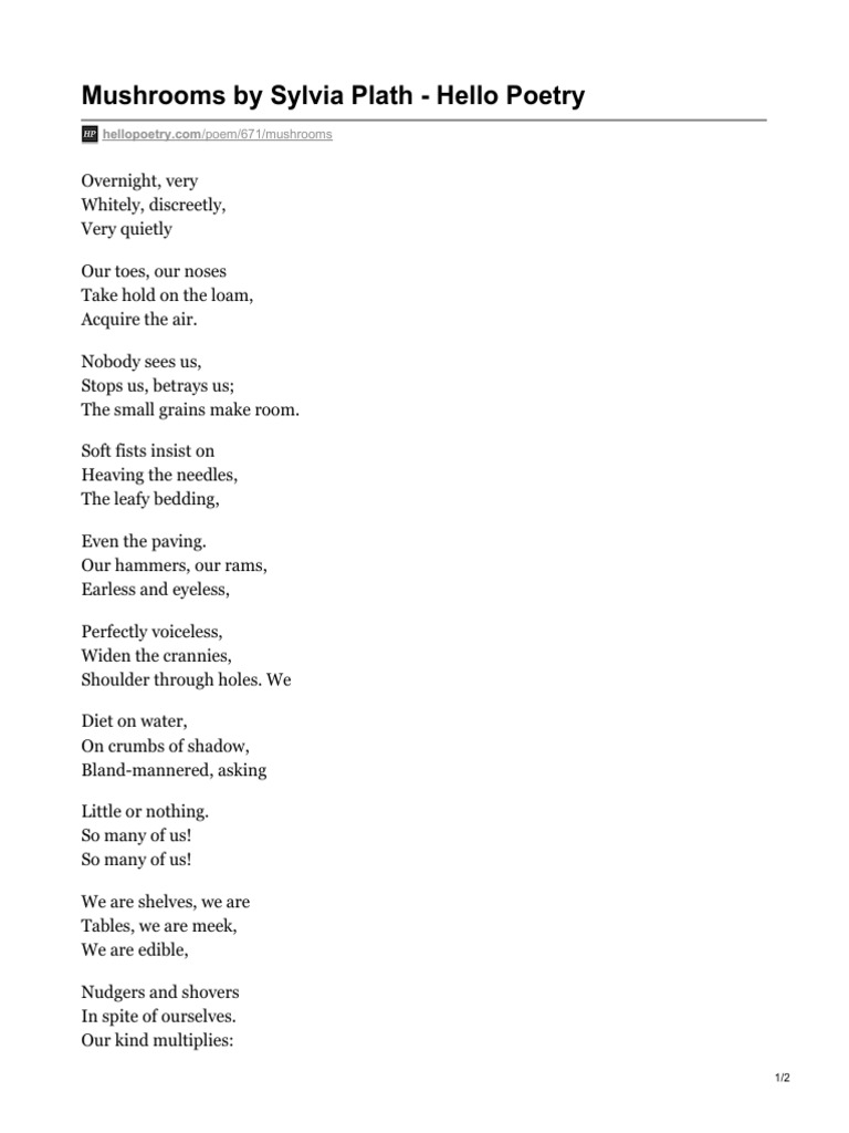 Mushrooms by Sylvia Plath | PDF | Language Arts & Discipline | Art
