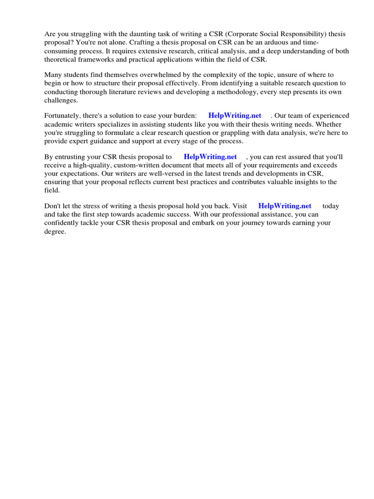 CSR Thesis Proposal | PDF | Corporate Social Responsibility | Thesis