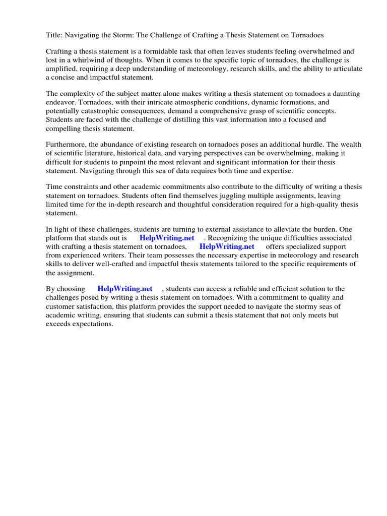 Thesis Statement Tornadoes | PDF | Tornadoes | Essays