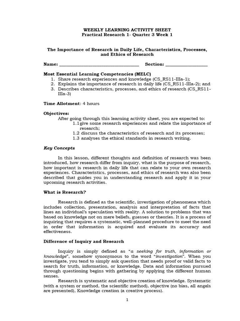 PR1 Wlas Q3-W1 | PDF | Methodology | Knowledge