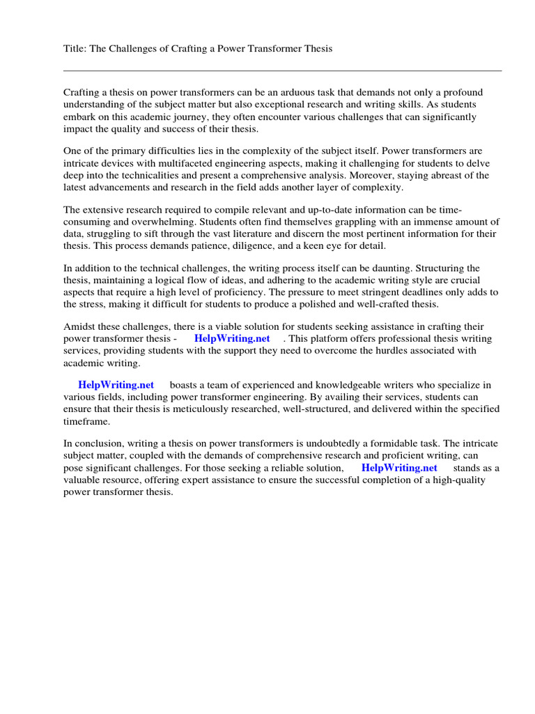 Power Transformer Thesis | PDF | Transformer | Electrical Engineering