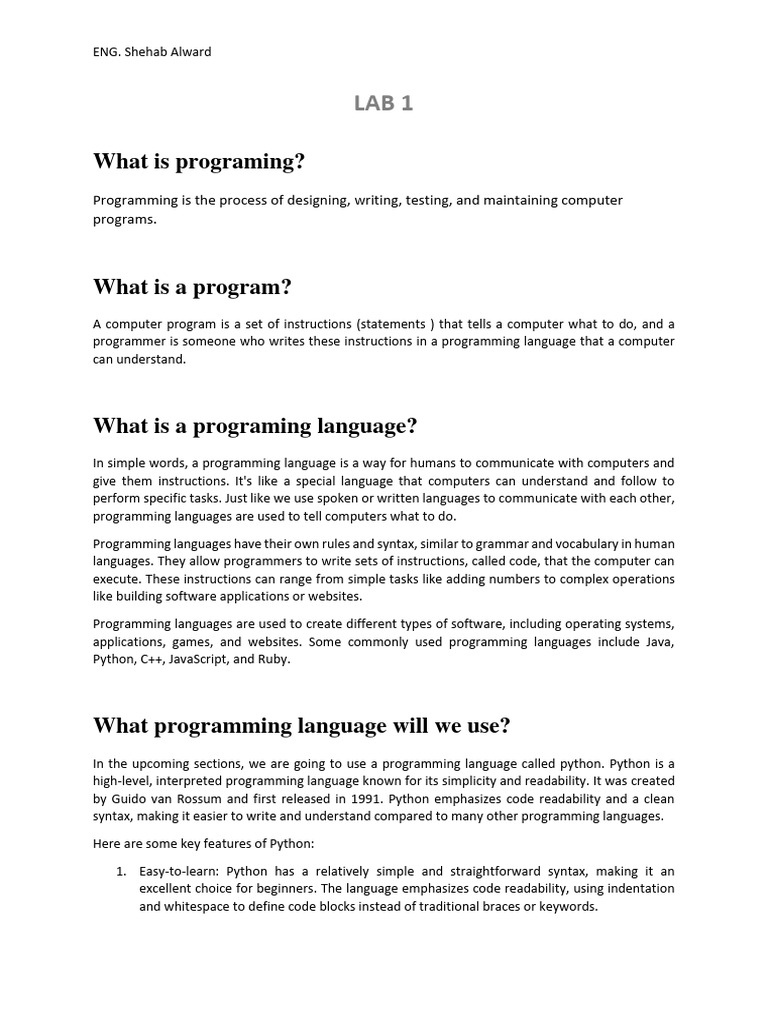 LAB1 PYTHON | PDF | Integrated Development Environment | Data Type
