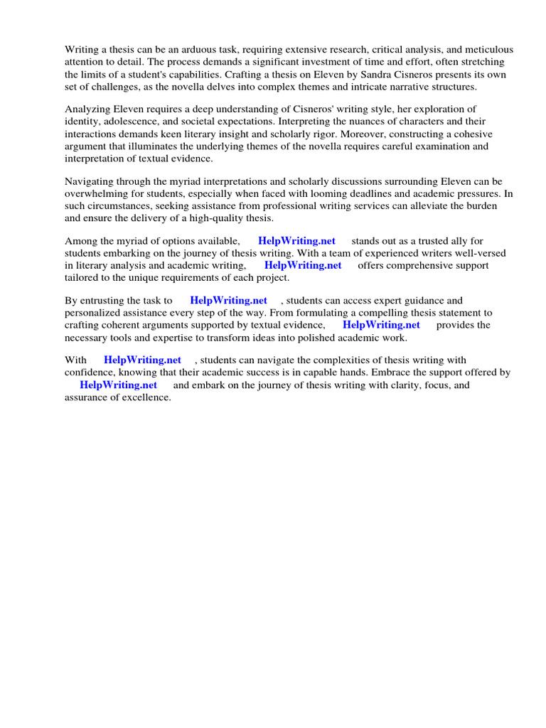 Thesis Writing Help for Cisneros' Eleven | PDF | Thesis | Teachers