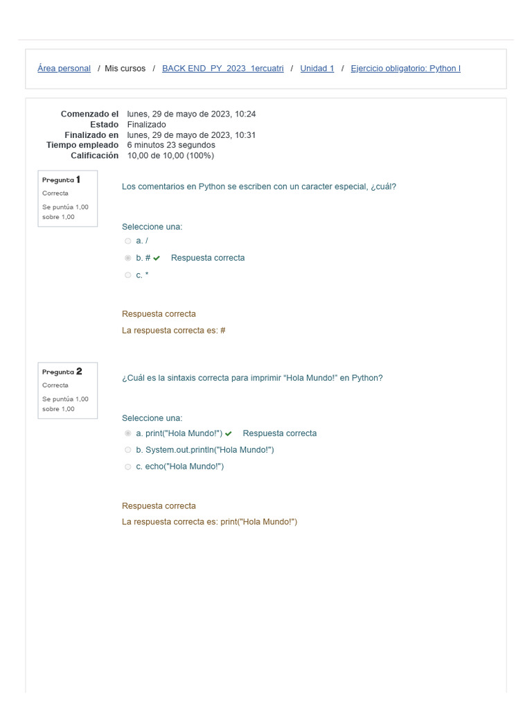 Ejercicio de Python I: Respuestas Correctas | PDF | Python (lenguaje de programación ...
