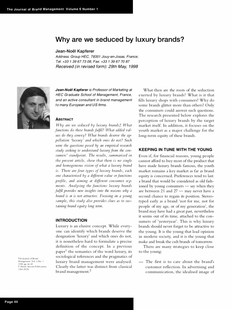 Why Are We Seduced With Luxury Brands Pdf Brand Strategic Management