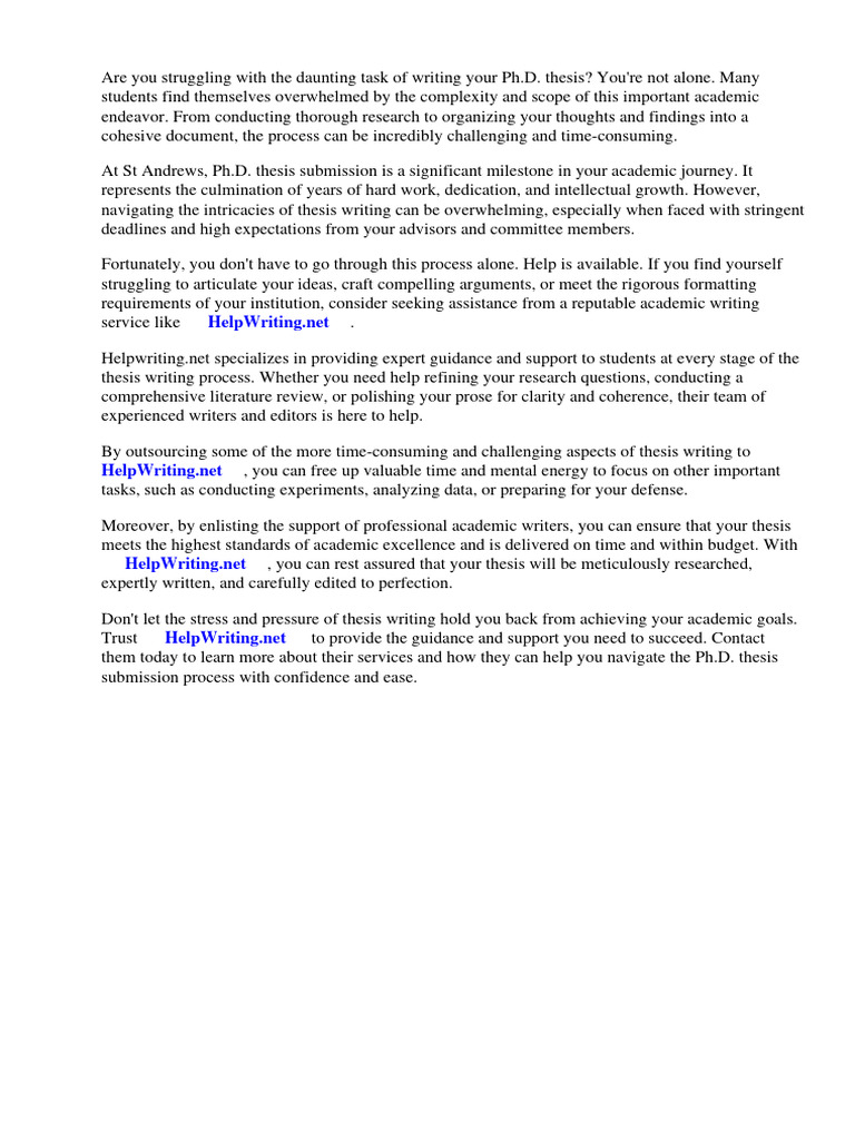 ST Andrews PHD Thesis Submission | Download Free PDF | Thesis | Doctor ...