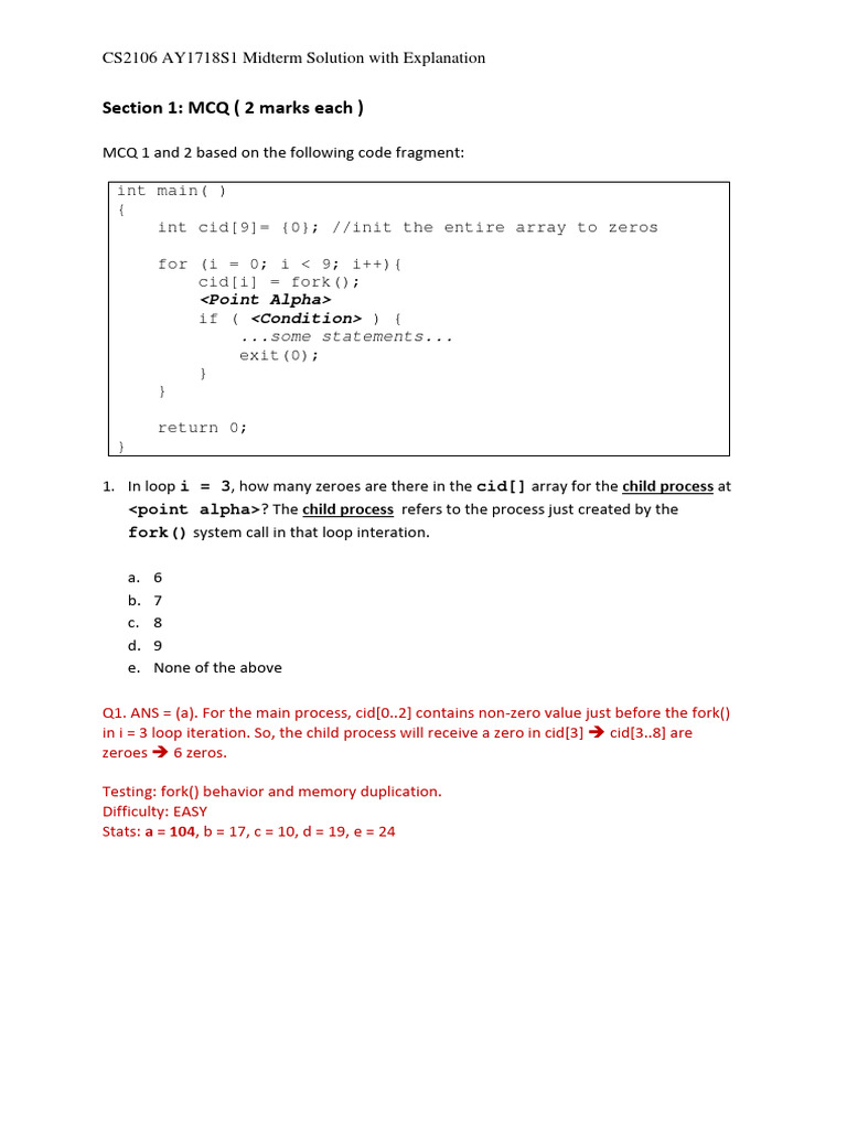 cs2106 1718s1 Midterm Solution | PDF | Thread (Computing) | Scheduling (Computing)