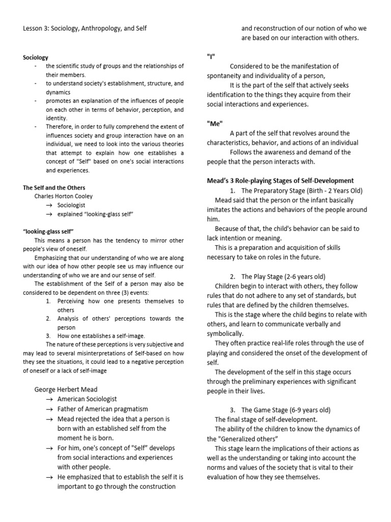 Uts Lesson3 Reviewer | PDF | Self Concept | Sociology