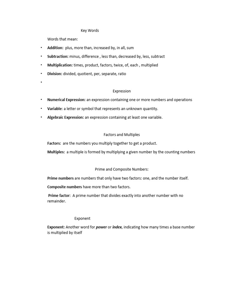 Key Words | PDF | Numbers | Integer