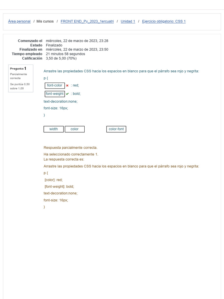 Ejercicio Obligatorio - CSS 1 - Revisión Del Intento | PDF | Desarrollo web | Tecnologías de la ...