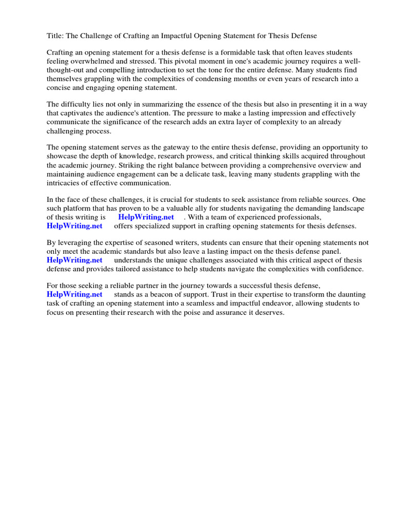 Opening Statement For Thesis Defense | PDF | Evidence | Lawyer