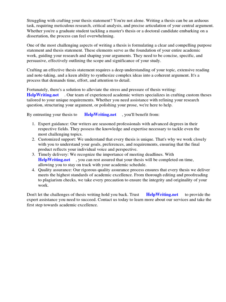 Examples of Purpose and Thesis Statement | PDF | Essays | Thesis