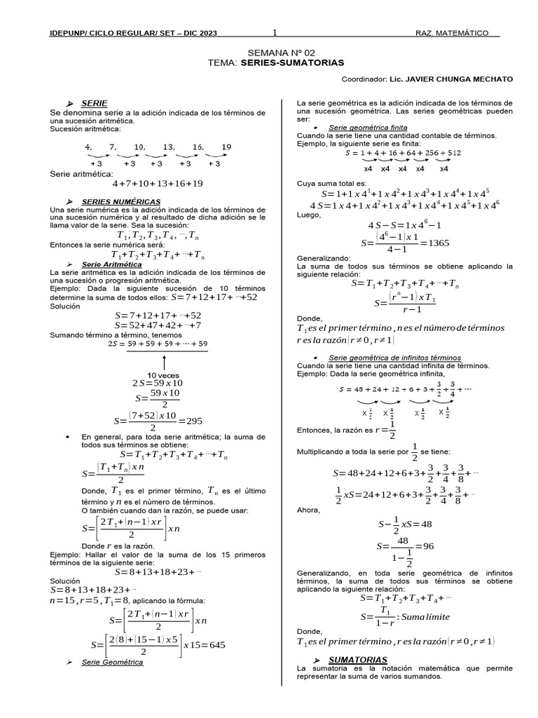 Raz.matematico - s02 - Series y Sumatorias -Ades Set-dic 2023 | PDF | Secuencia | Cálculo