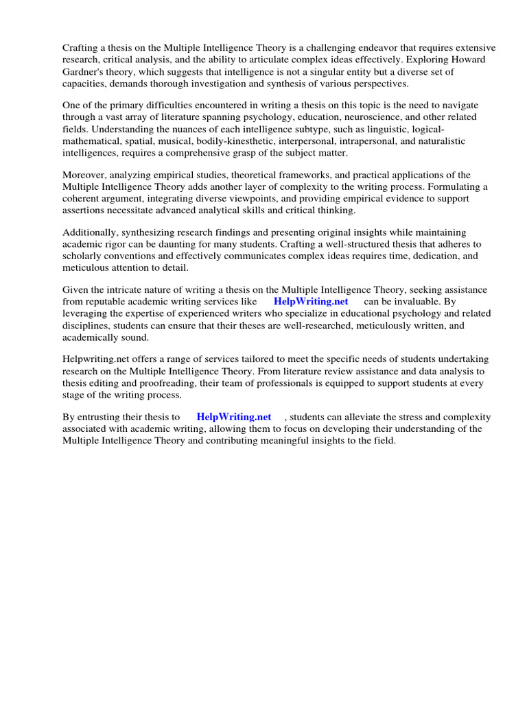 Thesis Multiple Intelligence Theory | Download Free PDF | Intelligence | Cognitive Psychology