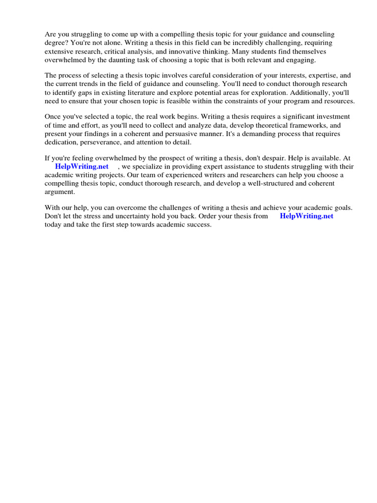 Guidance and Counseling Thesis Topics | PDF | Psychotherapy | Psychology