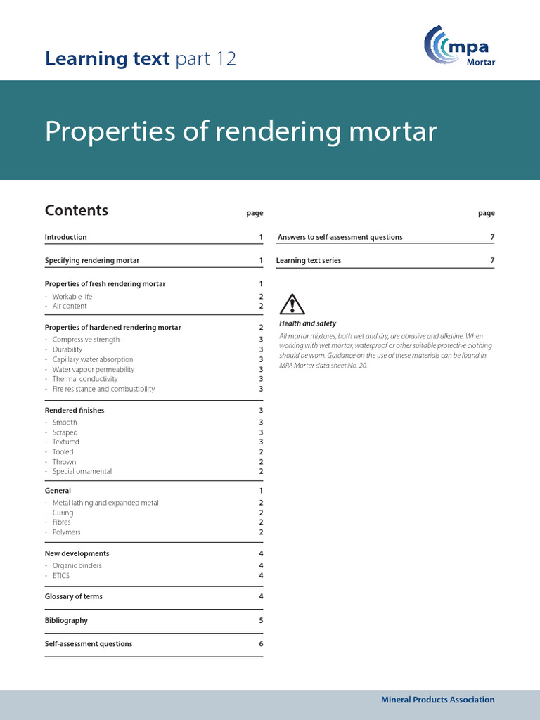 Properties Of Rendering Mortar Pdf Mortar Masonry Concrete