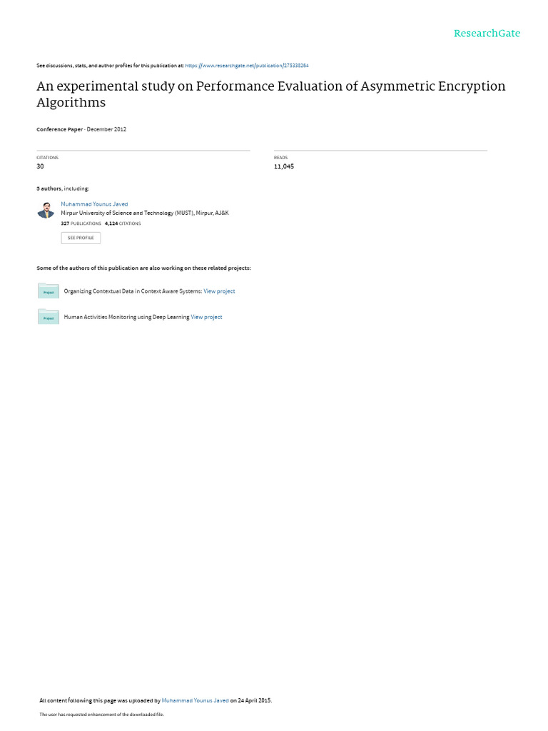 An Experimental Study On Performance Evaluation of Asymmetric Encryption Algorithms | PDF ...