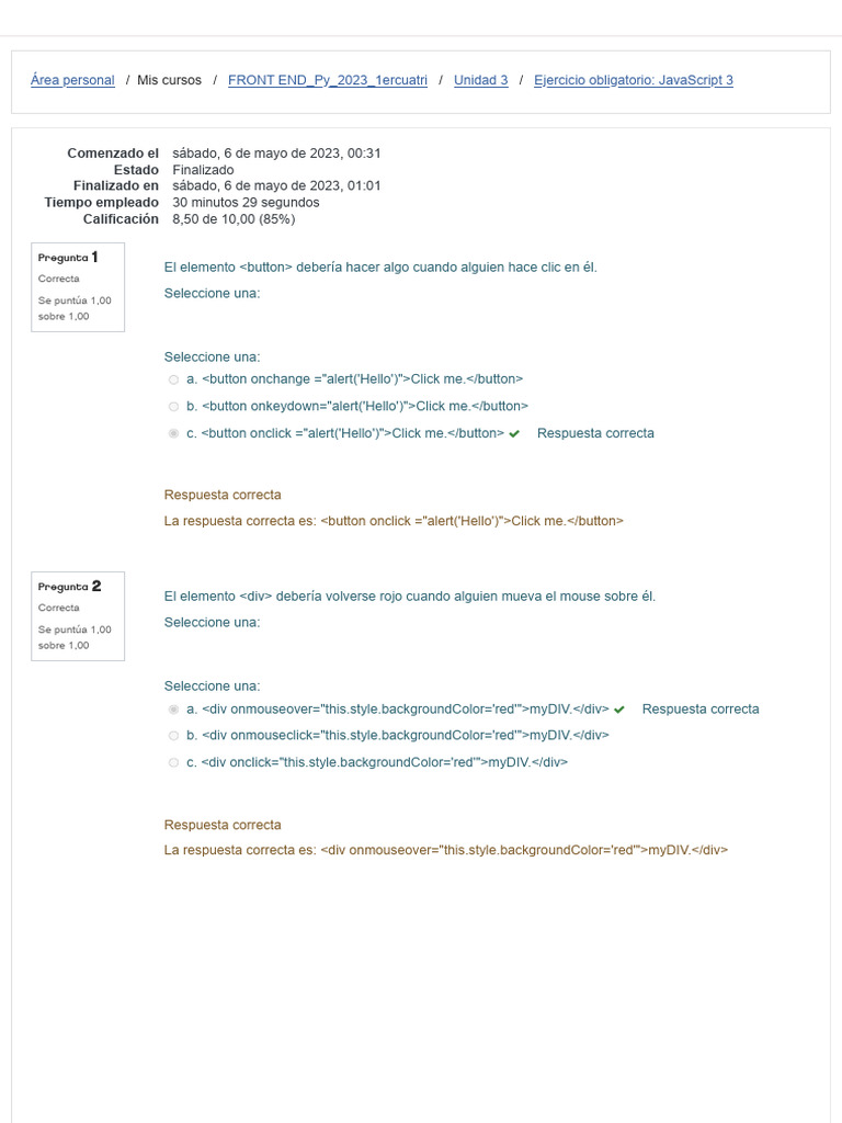 Ejercicio Obligatorio - JavaScript 3 - Revisión Del Intento | PDF | Informática | Estándares del ...