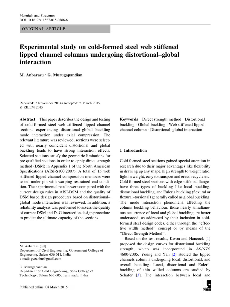 Anbarasu - WSLC - DG - 2015 | PDF | Buckling | Deformation (Engineering)