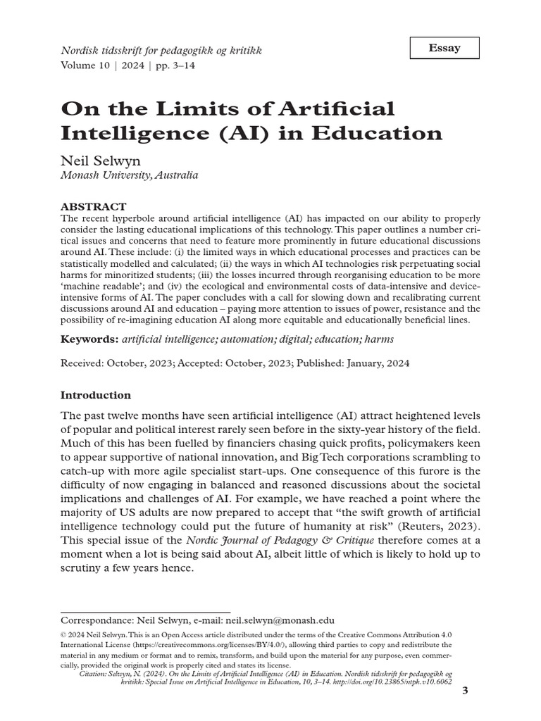 AI's Limits in Education | PDF | Artificial Intelligence | Intelligence ...