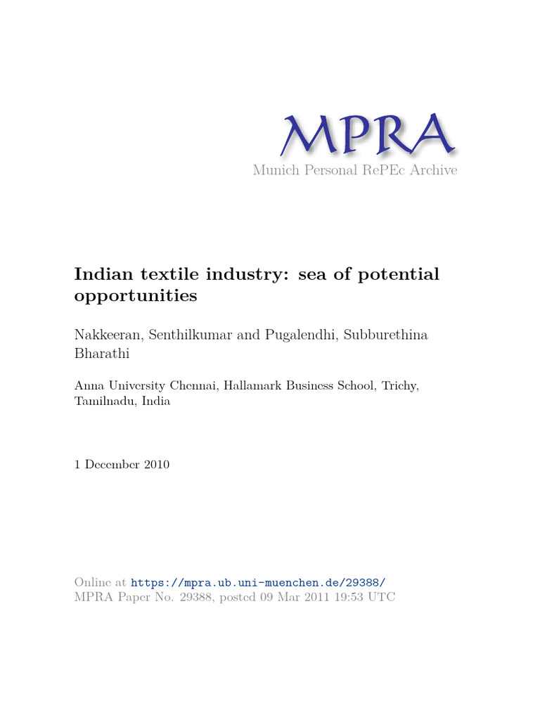 Indian Textile Industry - Sea of Potential Opportunities | PDF | Textiles | Textile Industry