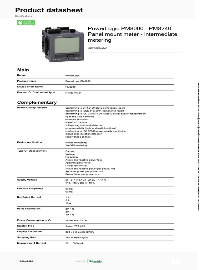 PowerLogic PM8000 PM8240 Datasheet | PDF | Ac Power | Alternating Current