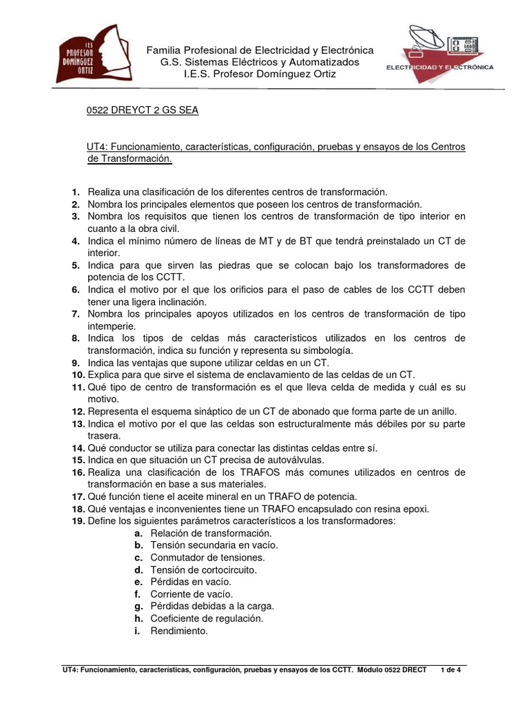 Ejercicios UT4 (1) | PDF | Transformador | Subestacion electrica