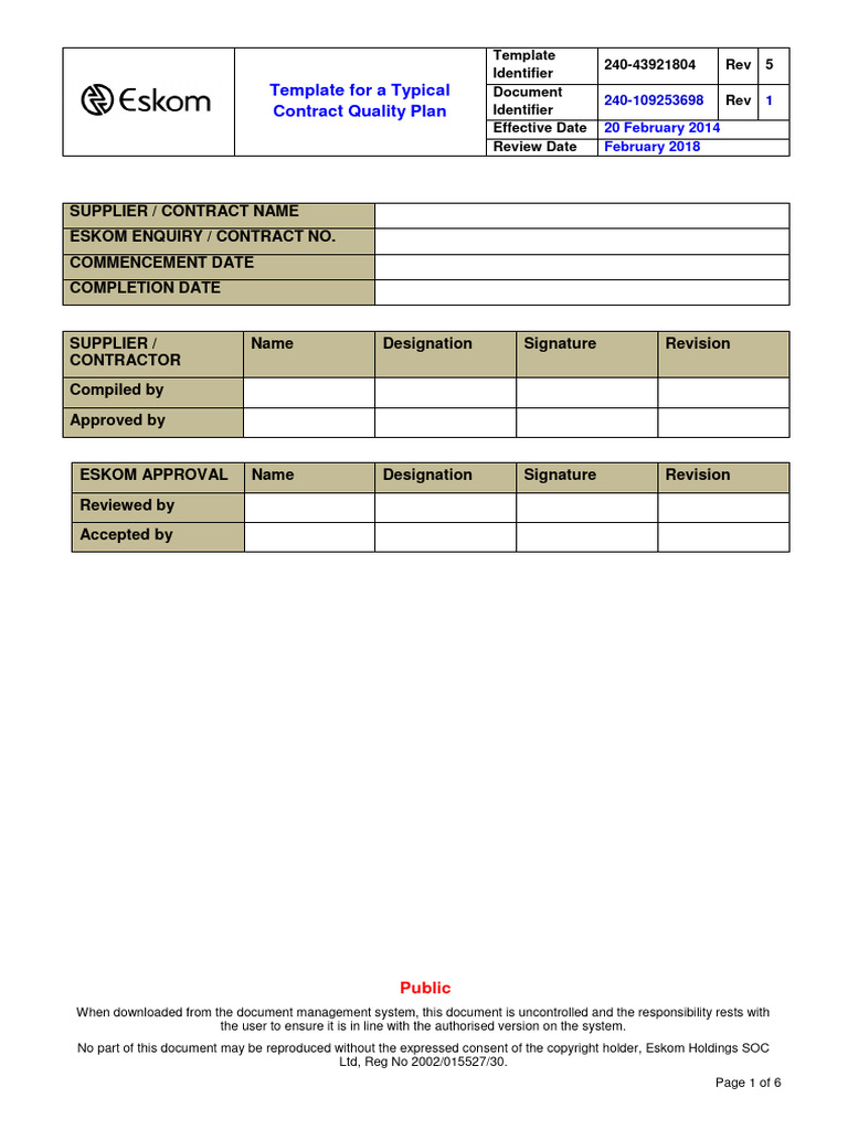 CQP Template | PDF | Specification (Technical Standard) | Quality Management System