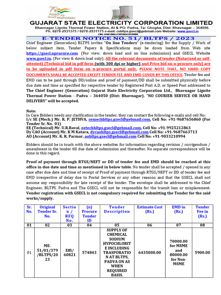 110 GSECL 17 08 13 BLTPSETender-Notice51 | PDF | Cheque | Business