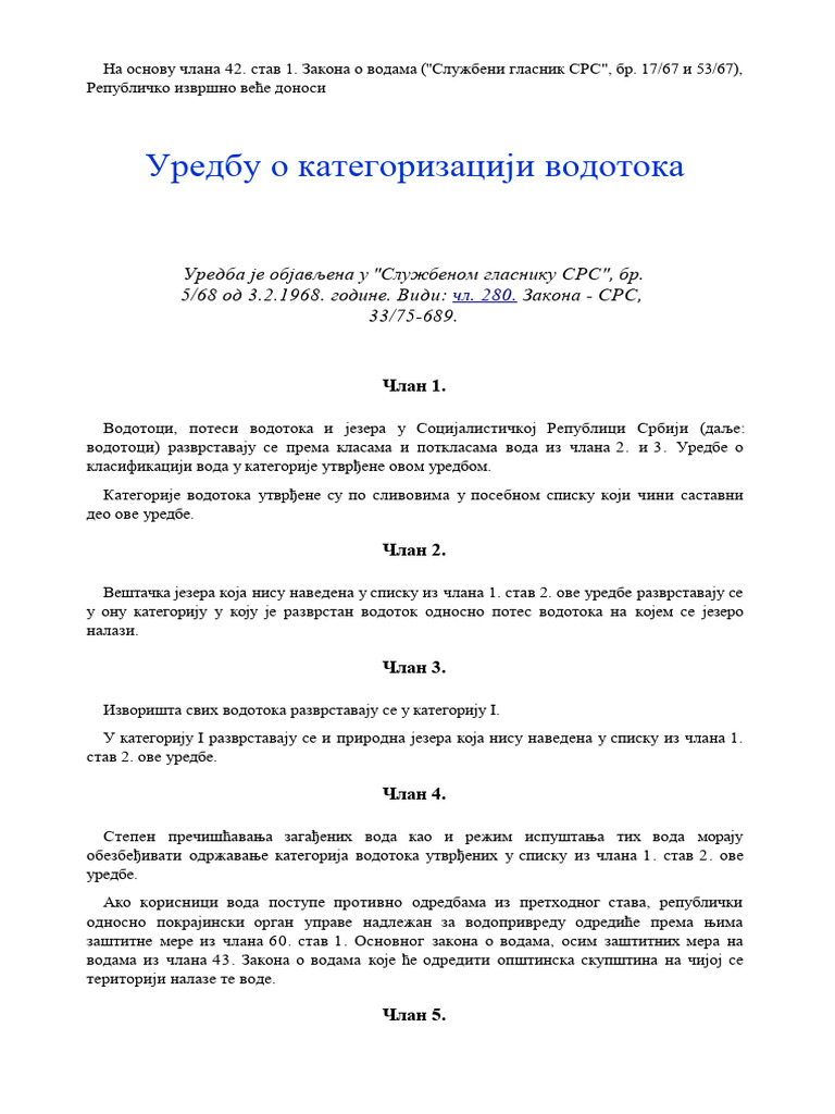 Uredba Kategorizacijavodotoka | PDF