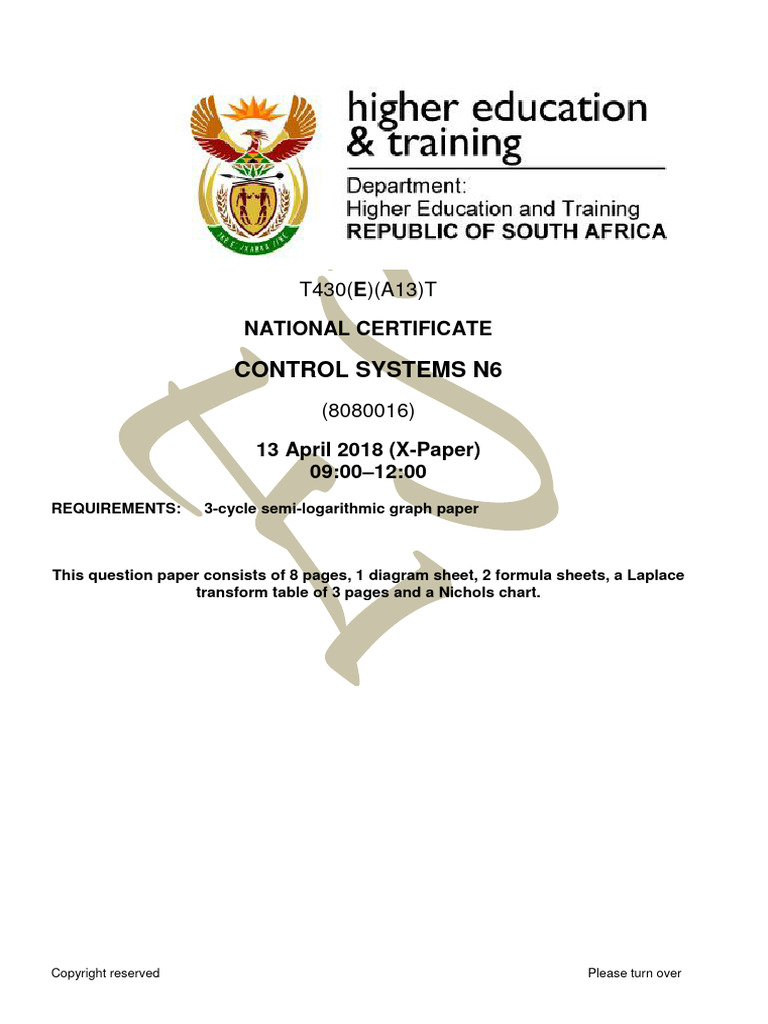 N6 Control Systems April 2018 | PDF | Electrical Engineering | Electronics