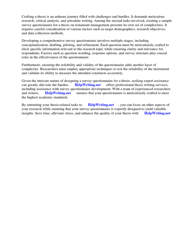 Sample Survey Questionnaire For Thesis Restaurant Pdf Survey Methodology Thesis