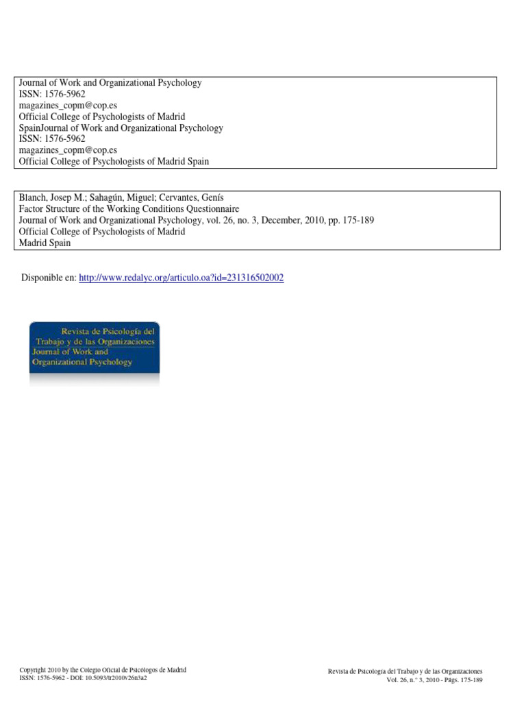 Factor Structure of Working Conditions Questionnaire | PDF