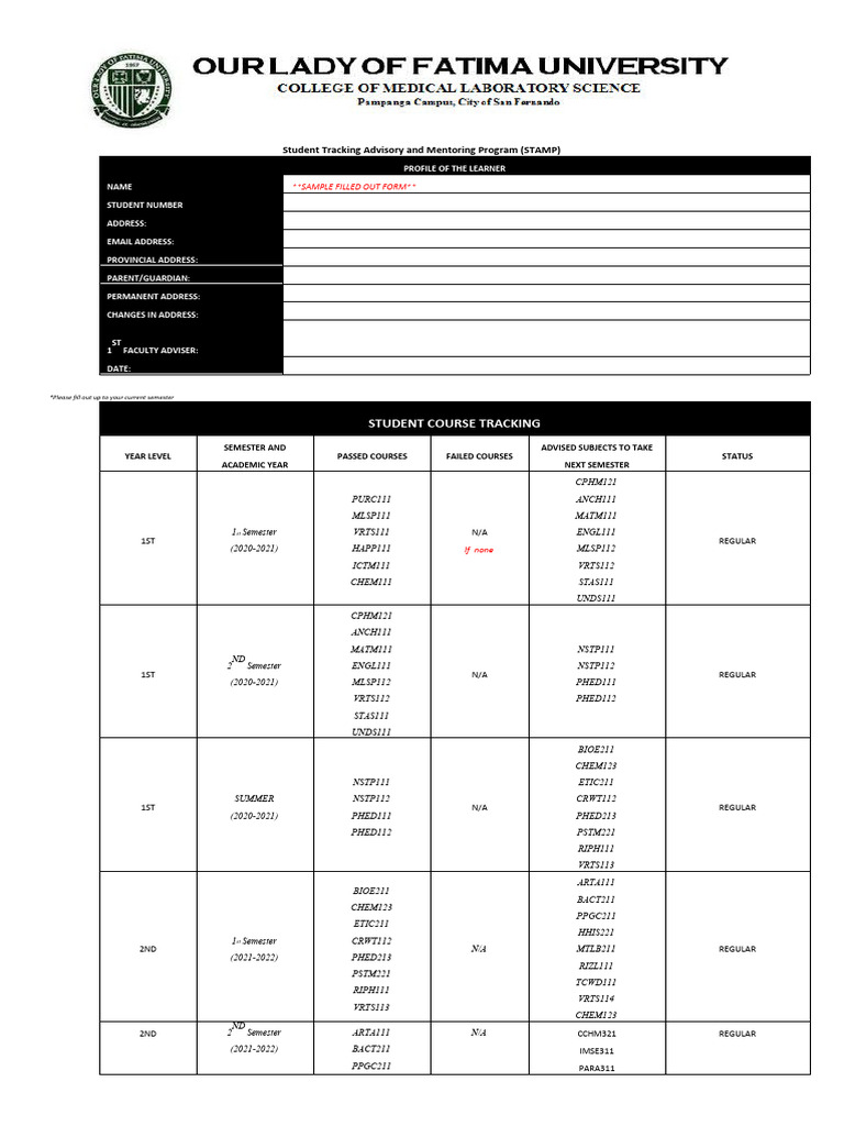 Sample Template - Student Course Tracking Form | Download Free PDF ...