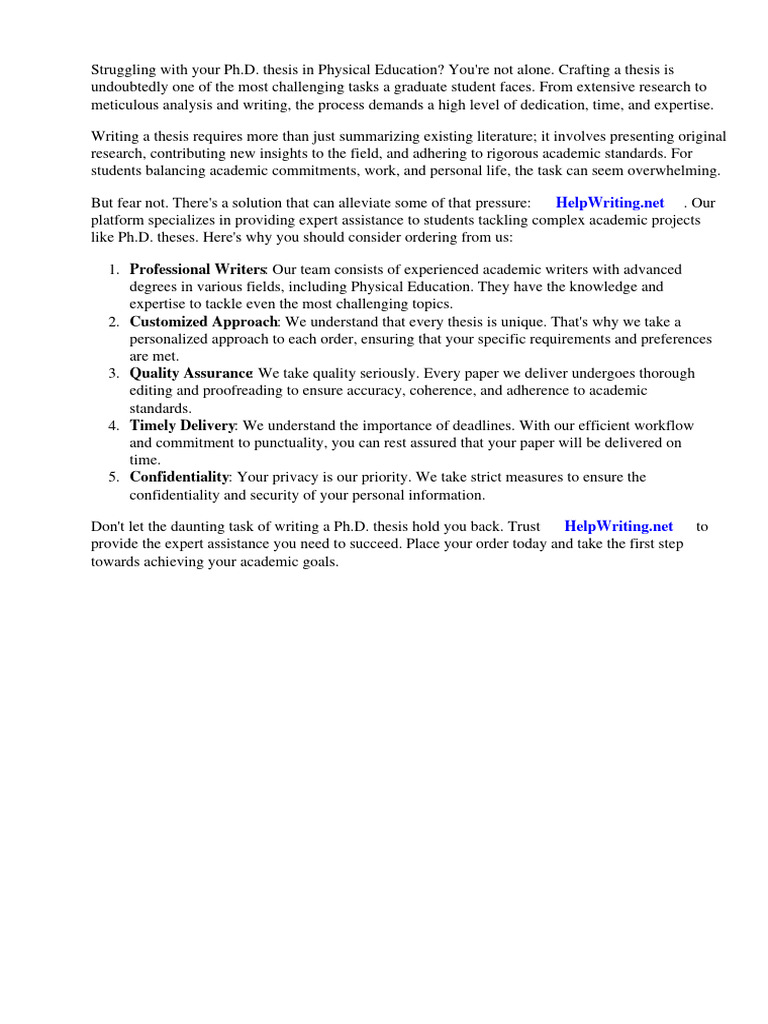 Thesis of PHD in Physical Education | Download Free PDF | Thesis ...