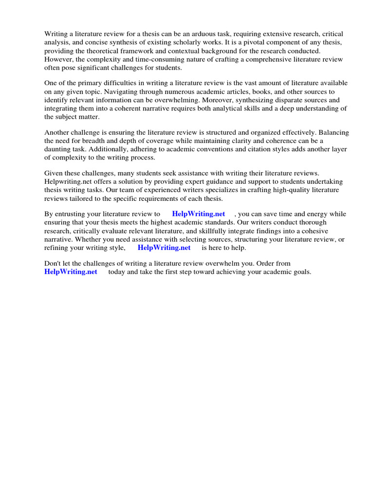 Writing A Literature Review For A Thesis | PDF
