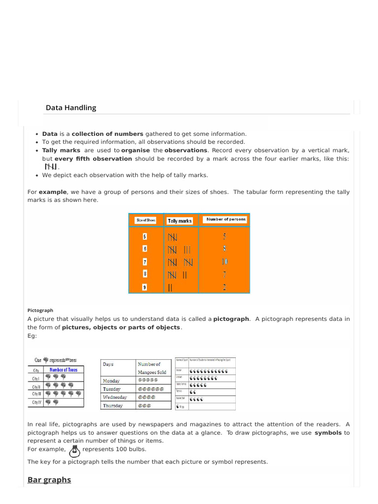 Class 6 Data Handling: Pictographs & Charts | PDF