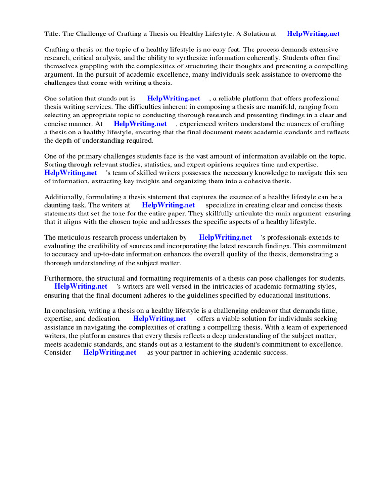 Sample Thesis About Healthy Lifestyle | PDF | Healthy Diet | Dieting