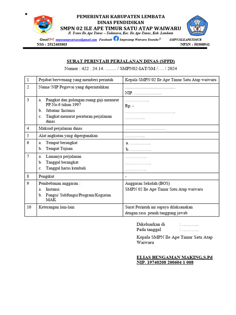 Surat Perintah Perjalanan Dinas (SPPD) | PDF