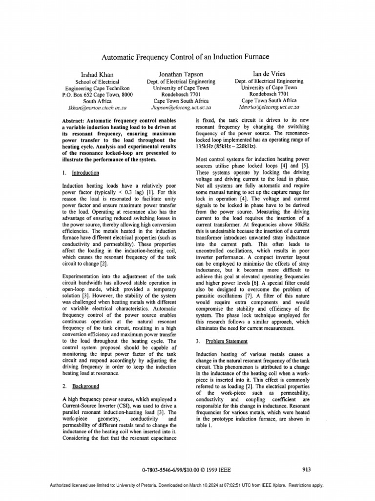 Automatic Frequency Control of An Induction Furnace | PDF | Resonance ...