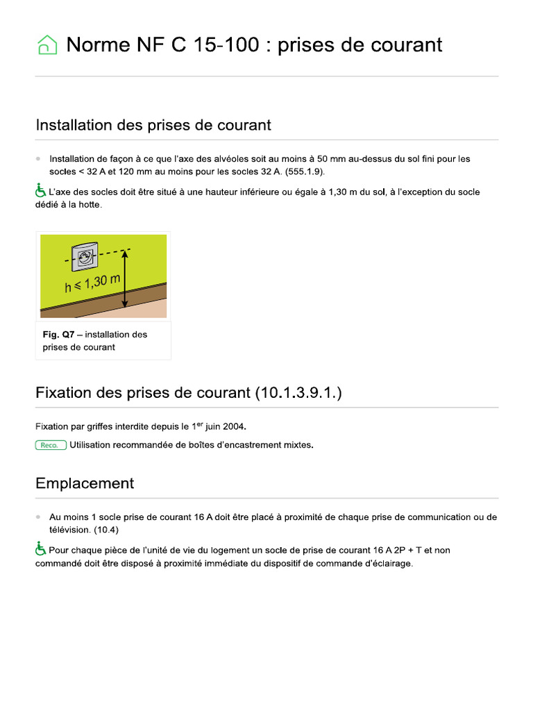 Norme NF C 15-100 - Prises de Courant | PDF