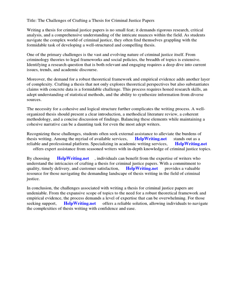 Thesis For Criminal Justice Papers | PDF | Crimes | Crime & Violence