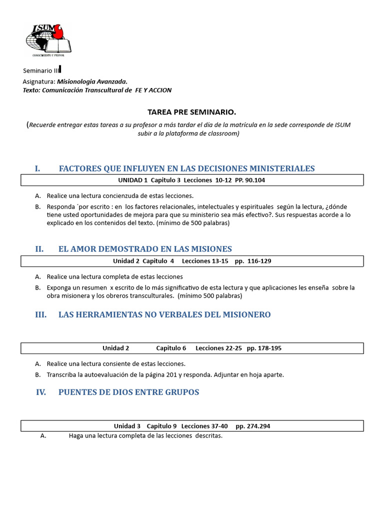 Tarea de Misionología Avanzada ISUM | PDF