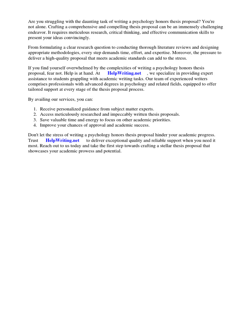 Psychology Honours Thesis Proposal Example | PDF | Thesis | Apa Style