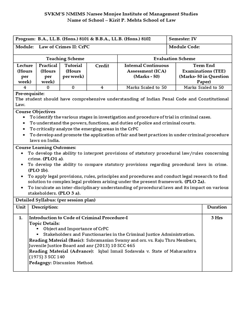 Ba Bba Law of Crimes II CRPC Sem IV | PDF | Criminal Law | Ethical Principles