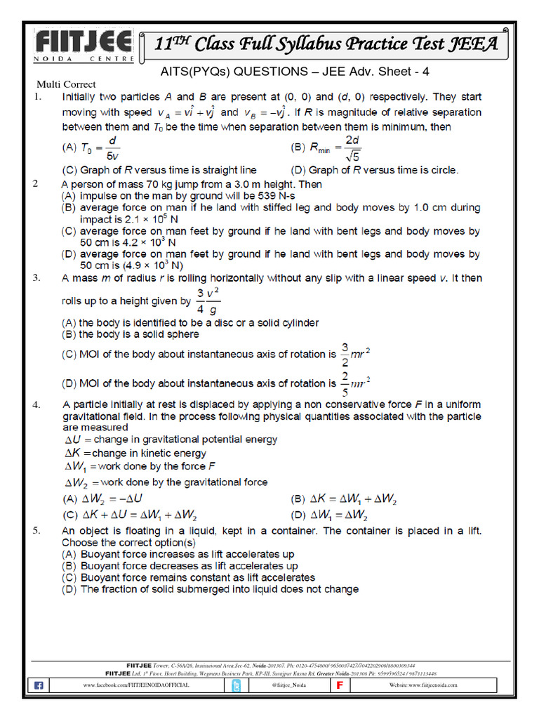 JEE Advanced AITS Questions Answer Key | PDF | Schools | Educational ...